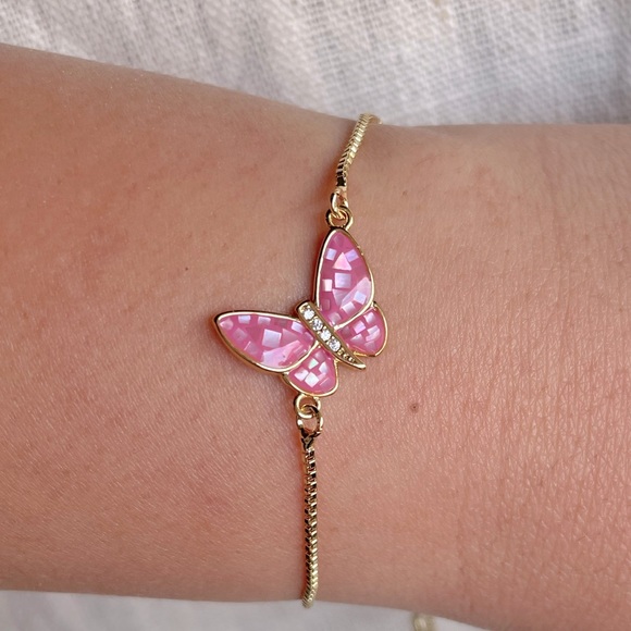 Jewelry | Pink Butterfly Bracelet Gold Butterfly Bracelet Pink ...